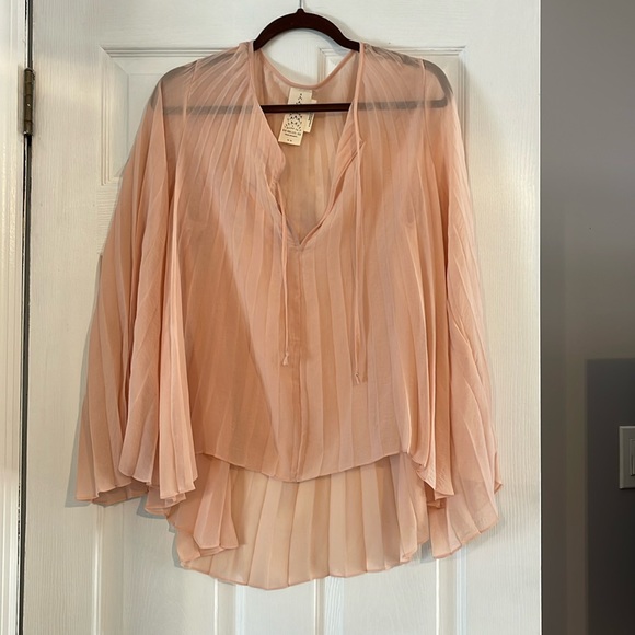 Free People | Tops | Free People Sheer Peach Colored Pleated Flowy Top | Poshmark